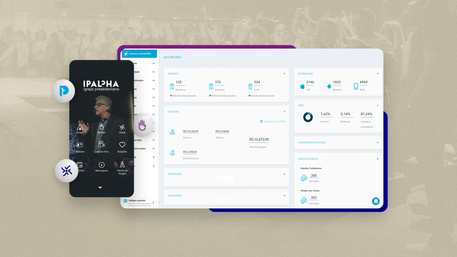Gestão da sua igreja com InPeace, Mykids e Voluts